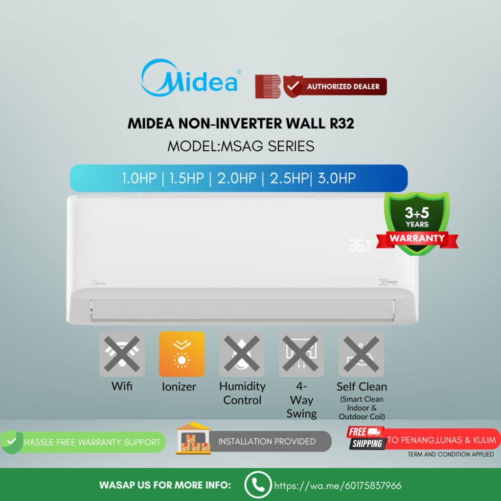 MIDEA NON INVERTER WALL MOUNTED XTREME COOL STARNDARD R32-MSAG SERIES ...